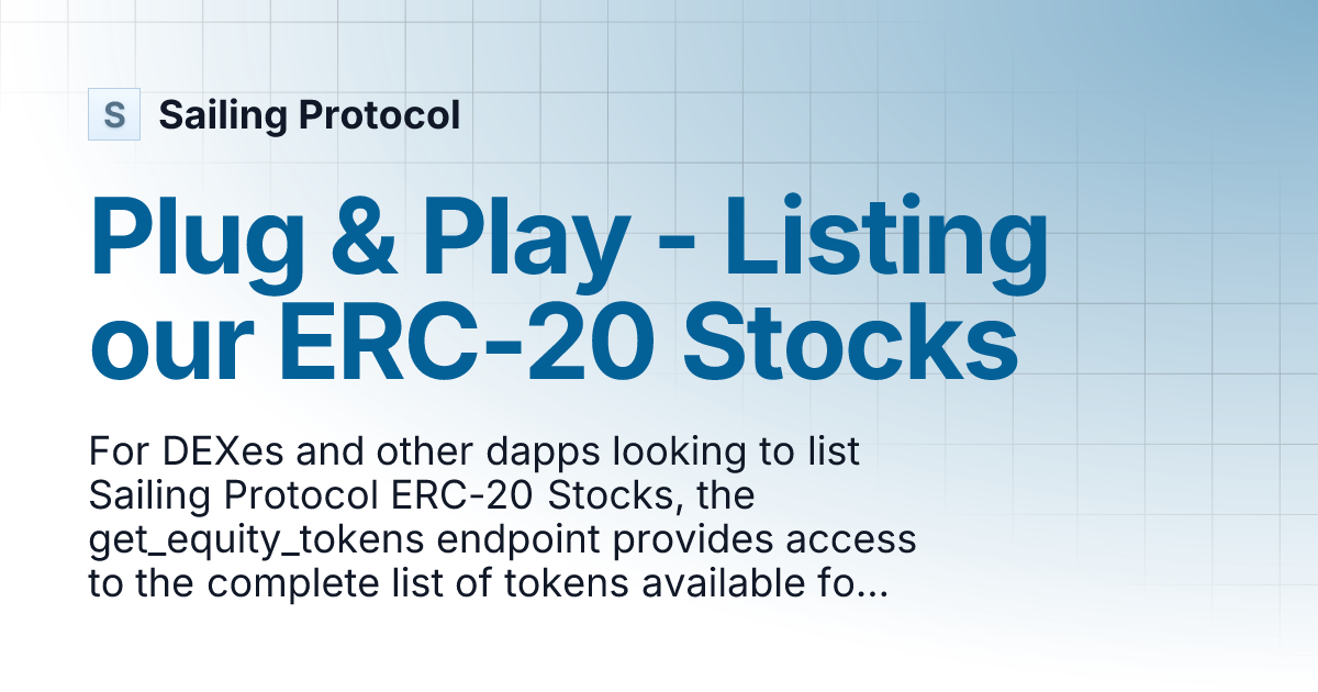 Plug & Play - Listing our ERC-20 Stocks | Sailing Protocol